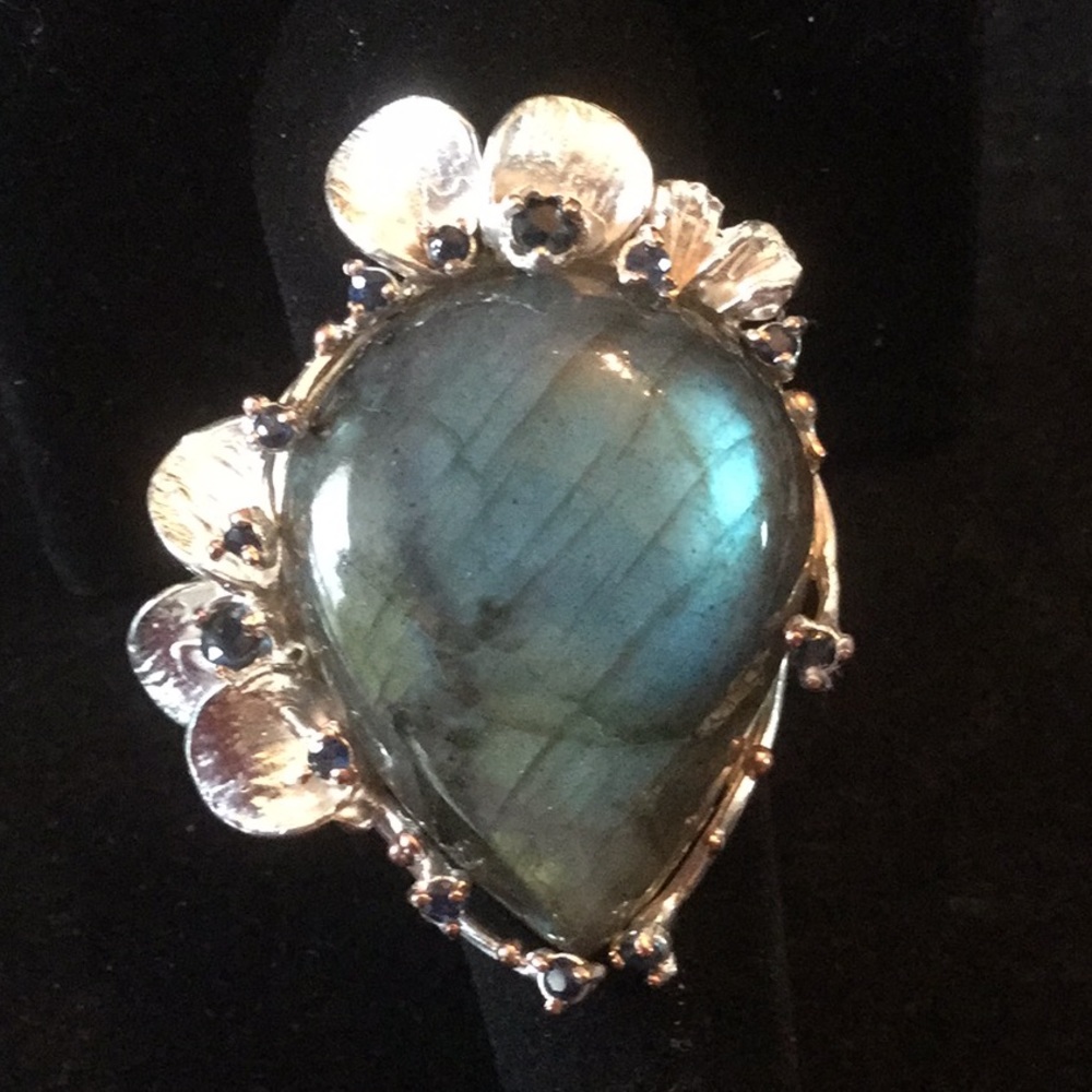 Mysterious, Opalescent Labradorite & Sapphire Ring - Gem